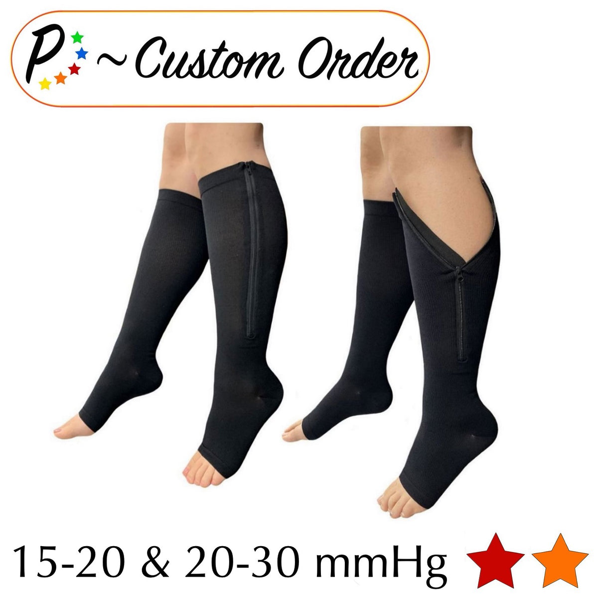 Custom Order - 15-20 & 20-30 mmHg Zipper Compression Open/Closed Toe M ...